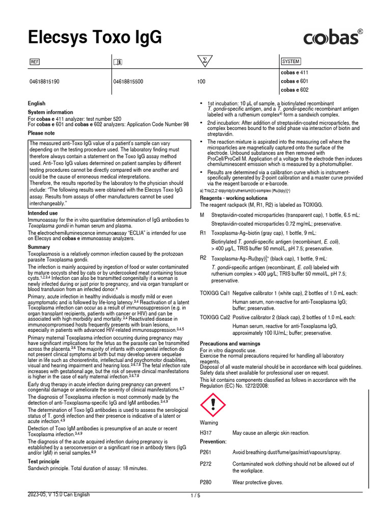 Elecsys Toxo IgG Assay Overview | PDF | Health Sciences | Medical ...