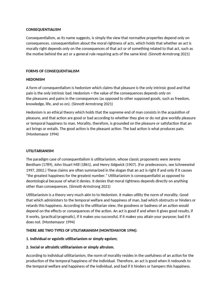 Consequentialism Lessons | PDF | Utilitarianism | Pleasure
