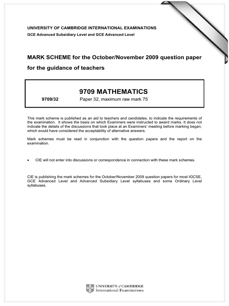 Cambridge A-Level Math Mark Scheme | PDF | Algebra | Mathematical Objects