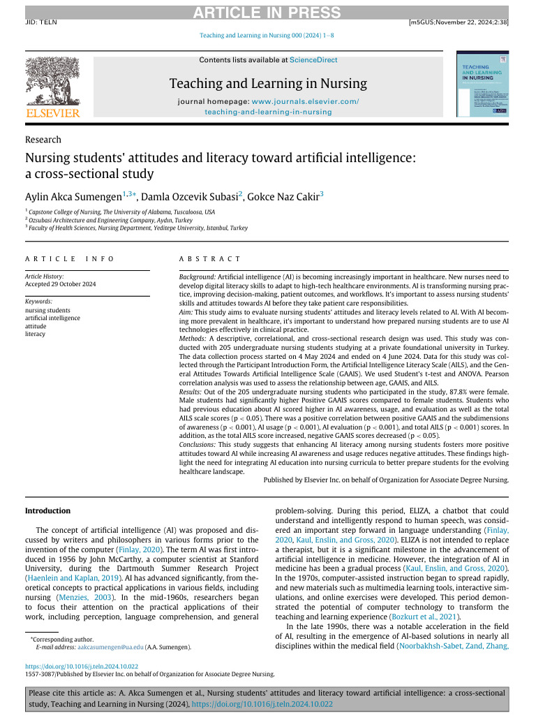 Ai - Attutude and Literacy Nursing Student | PDF | Nursing | Health Care