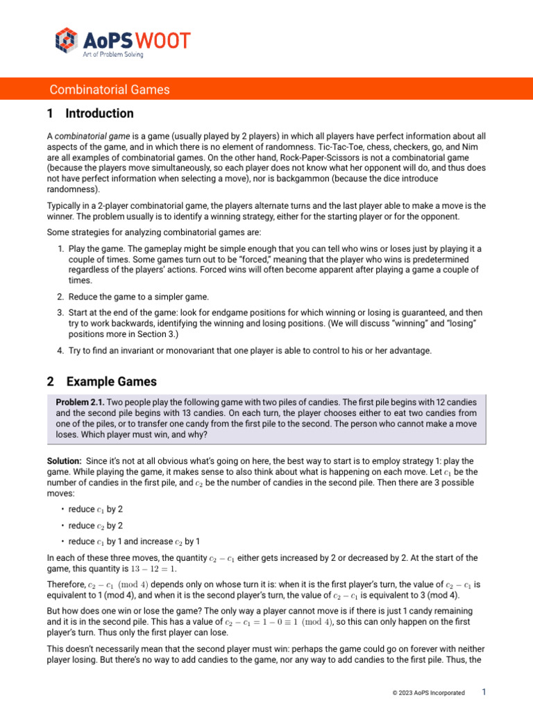 Understanding Combinatorial Games | PDF | Gaming