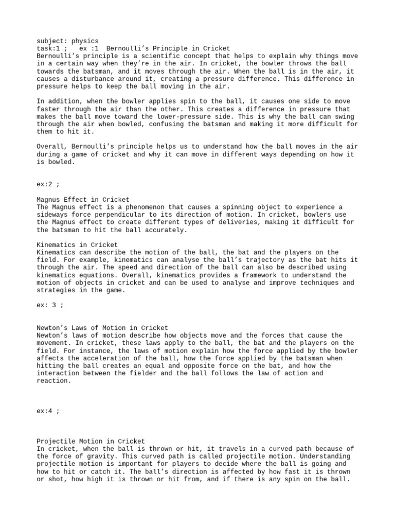Subject Physics Task ; 1 | PDF | Bowling (Cricket) | Force