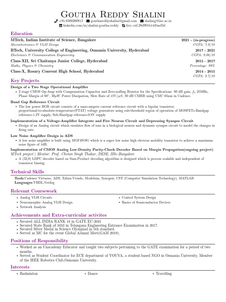 IISc - Goutha Reddy Shalini - 1 | PDF | Electronic Engineering | Transistor