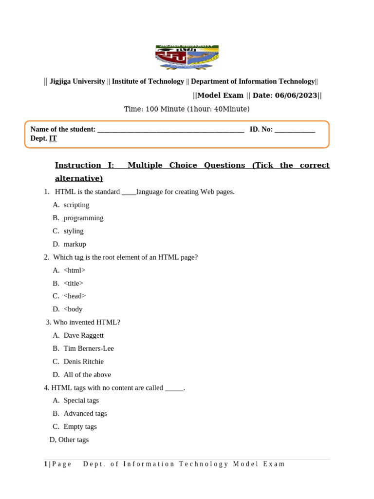 Model Exam | PDF | Computer Network | Php