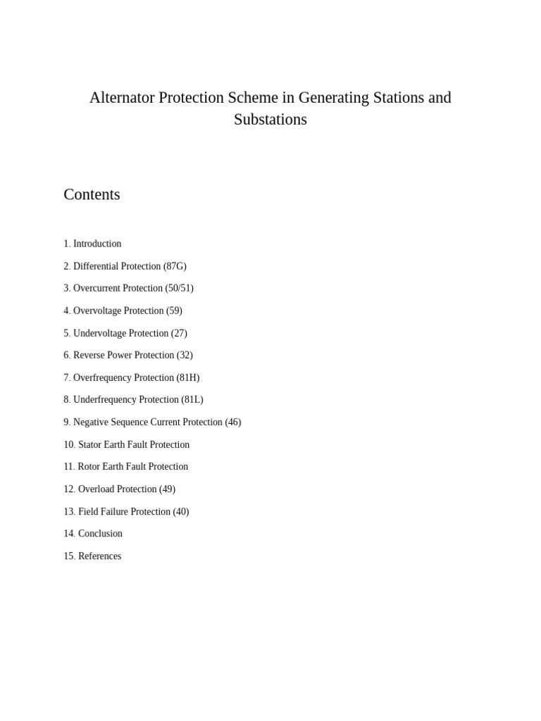 Alternator Protection Scheme Pdf Electric Generator Relay