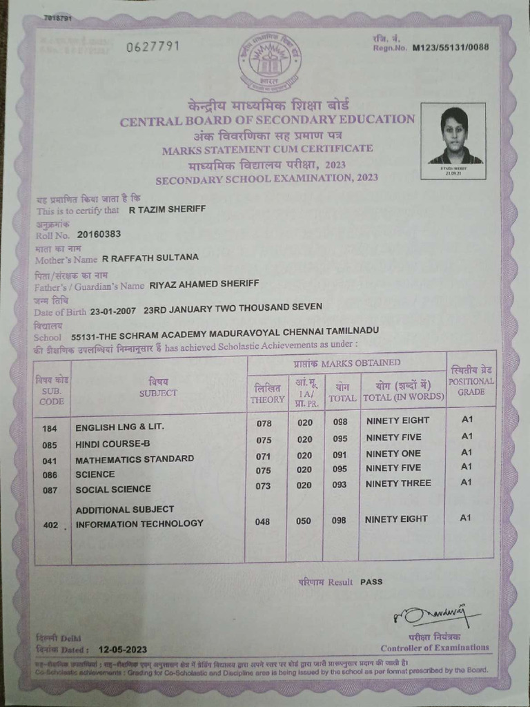 Class x Certificate | PDF | Educational Stages | Secondary Education