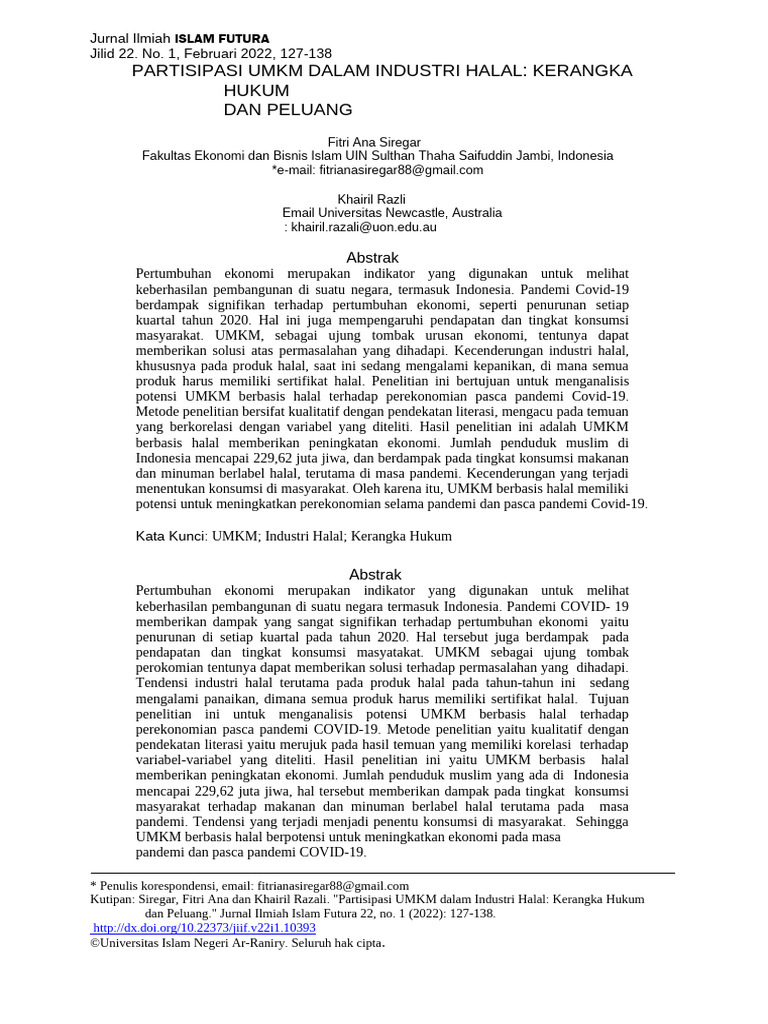 Jurnal Ilmiah ISLAM FUTURA translate | PDF