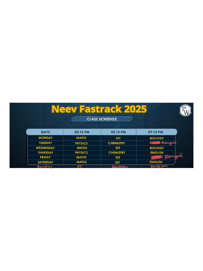 Class Schedule - Neev Fastrack 2025 | PDF