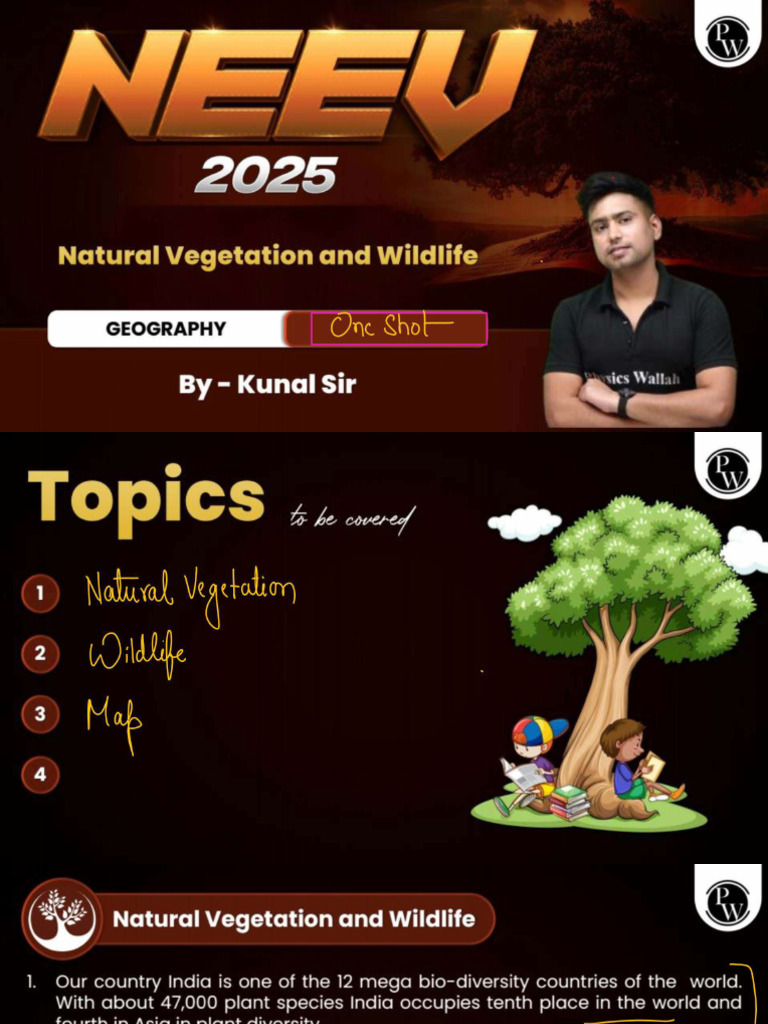 Geography - Natural Vegetation and Wildlife: One Shot - Class Notes - Neev 2025 | PDF