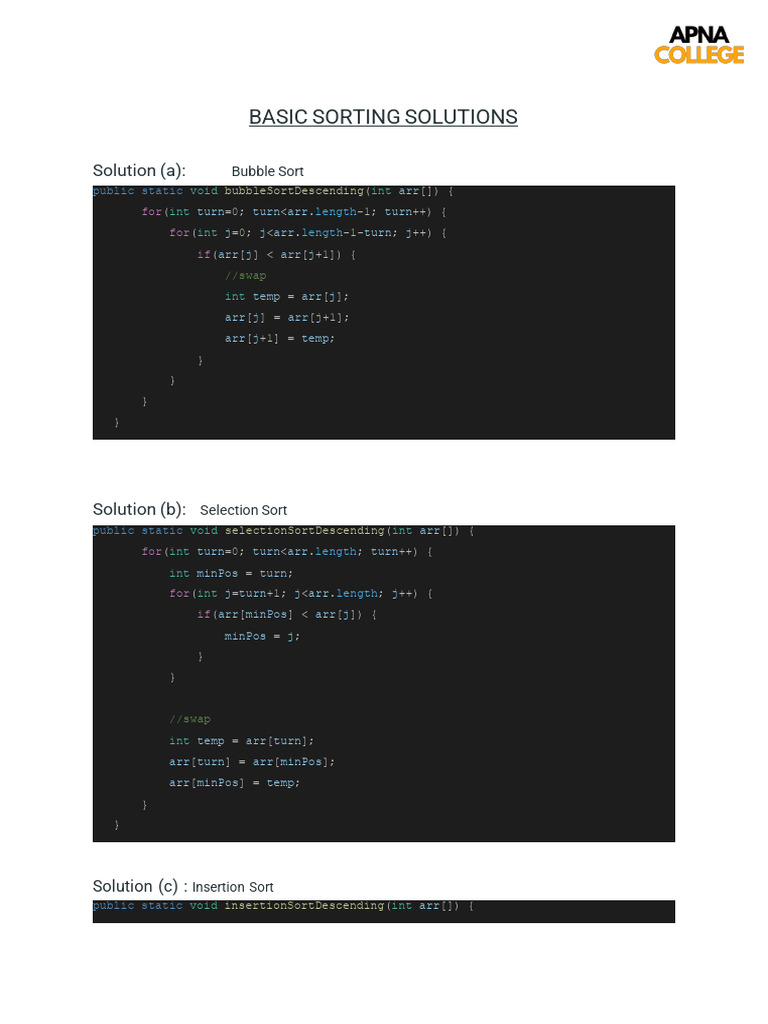 Basic Sorting Solutions | PDF