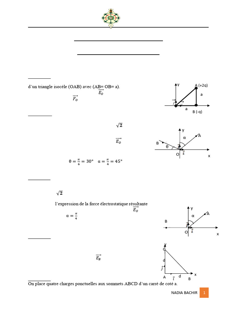 Exercices Corrigés d'Électrostatique 1ère S | PDF | Électrostatique ...