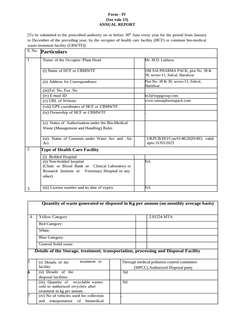 BMW AnnualReport FORM IV Fy-23-24 | PDF | Waste | Waste Management