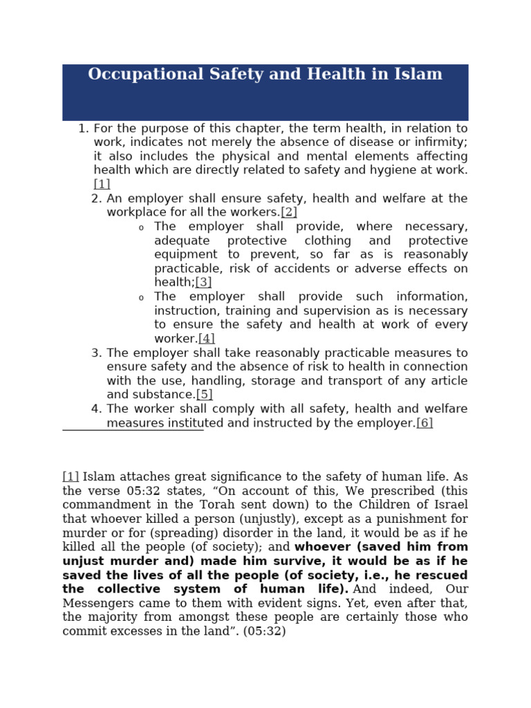 Islamic Principles of Workplace Safety | PDF | Hadith | God In Islam