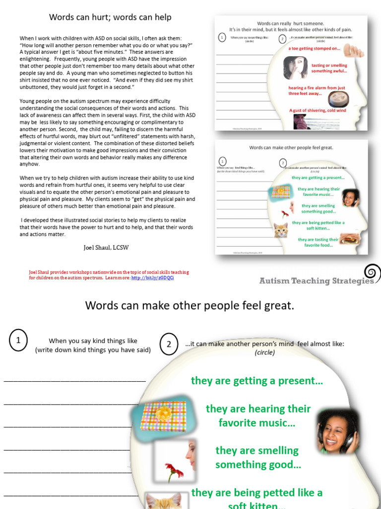 Words Hurt Words Help Worksheets Download | PDF | Pleasure | Autism ...