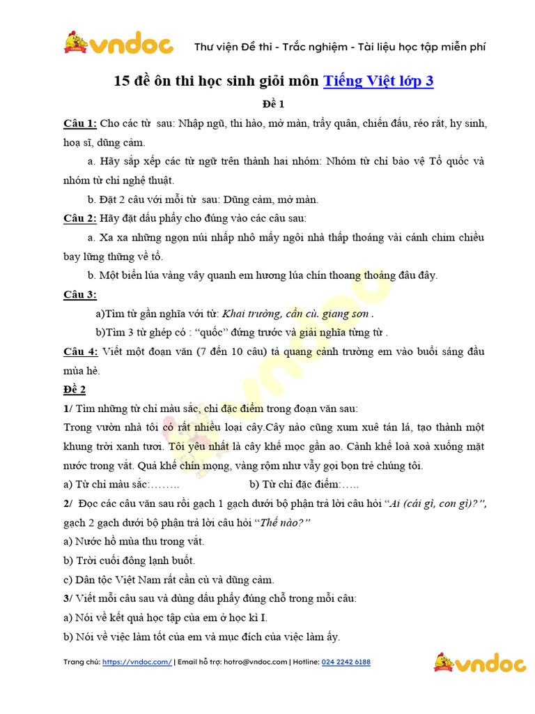 15 de Thi HSG Tieng Viet Lop 3 | PDF