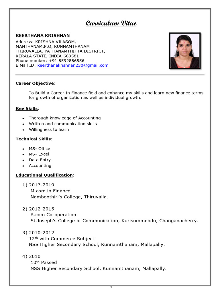 Curriculam Vitae - Keerthana Krishnan | PDF