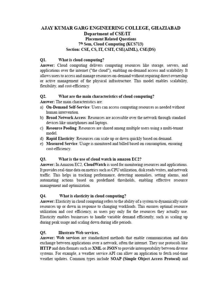 Cloud Computing PlacementQuestions KCS713 | PDF | Cloud Computing | Virtualization