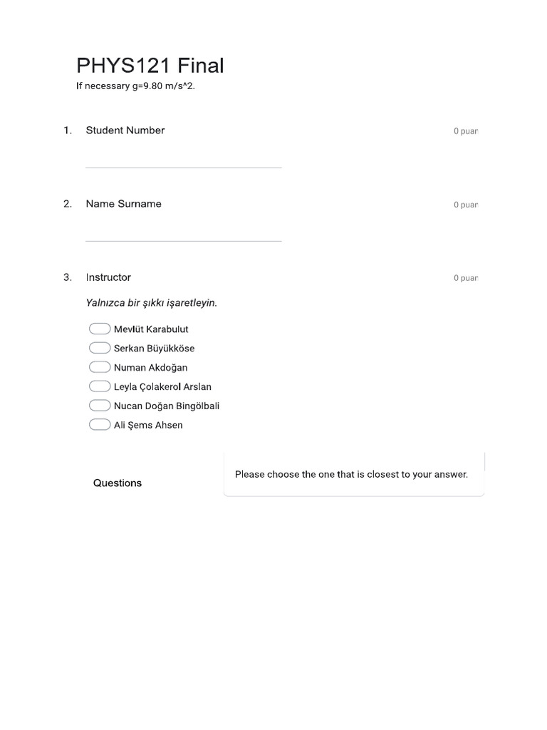 PHYS121 Online Final Solutions | PDF