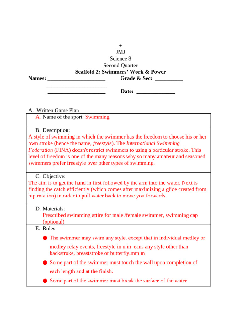 Scaffold 2 - Swimmers' Work and Power 2 | PDF | Swimming (Sport) | Leisure Activities
