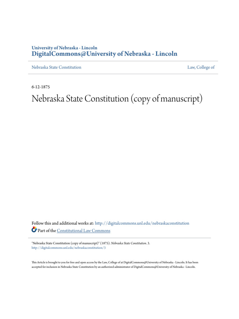 Nebraska State Constitution (Copy of Manuscript) | PDF