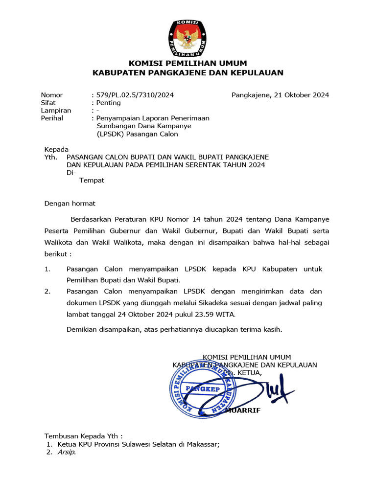 Surat Penyampaian LPSDK | PDF