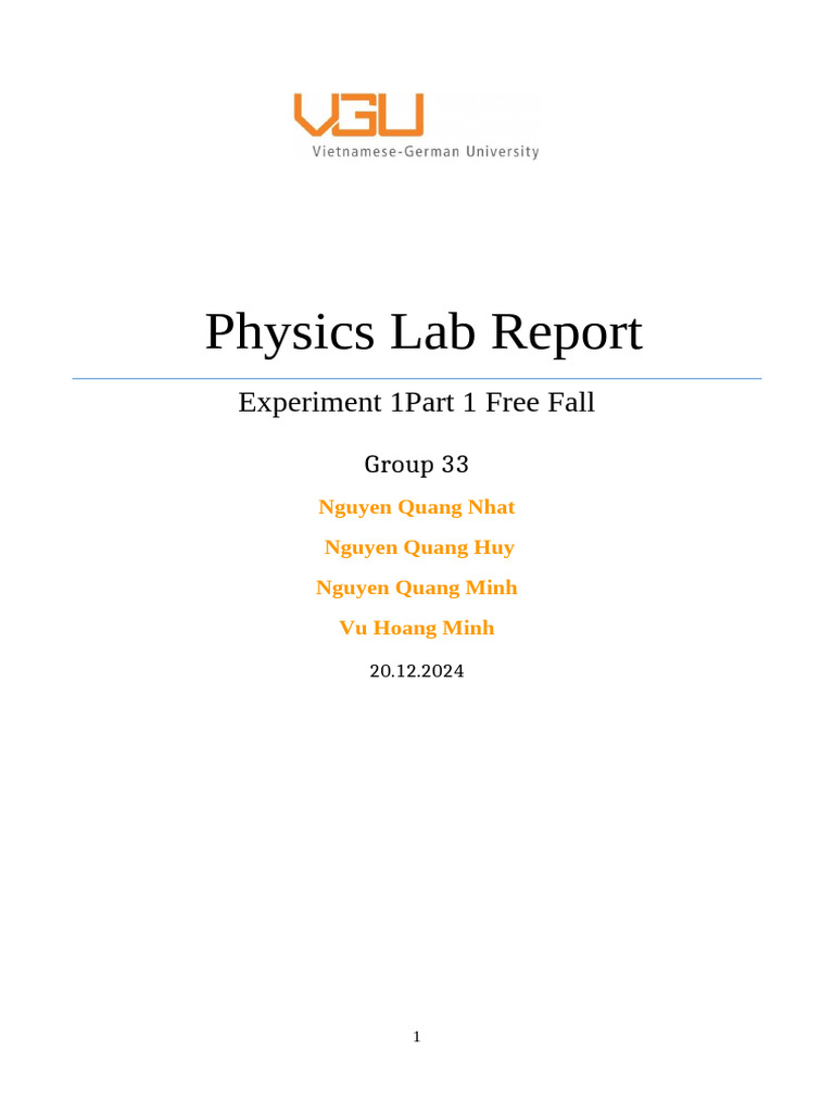 Experiment 1 Part 1 - Free Fall | PDF | Force | Mass