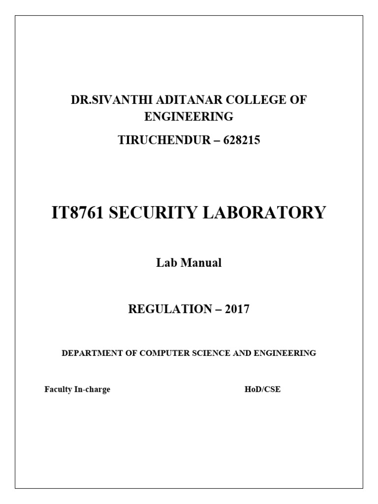 IT8761 Security Laboratory Manual | PDF | Encryption | Cipher