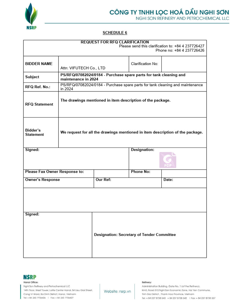 Schedule 6 - Request For RFQ Clarification - Docx 0 Signed | PDF
