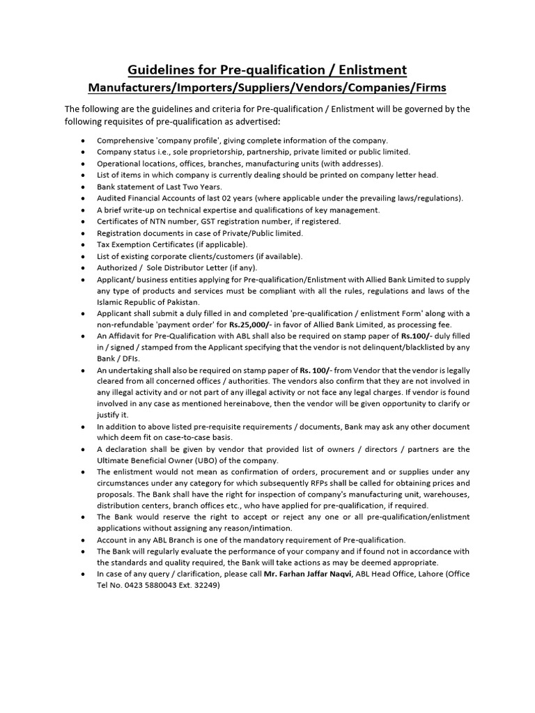 Guidelines For Prequalification | PDF | Affidavit | Private Law