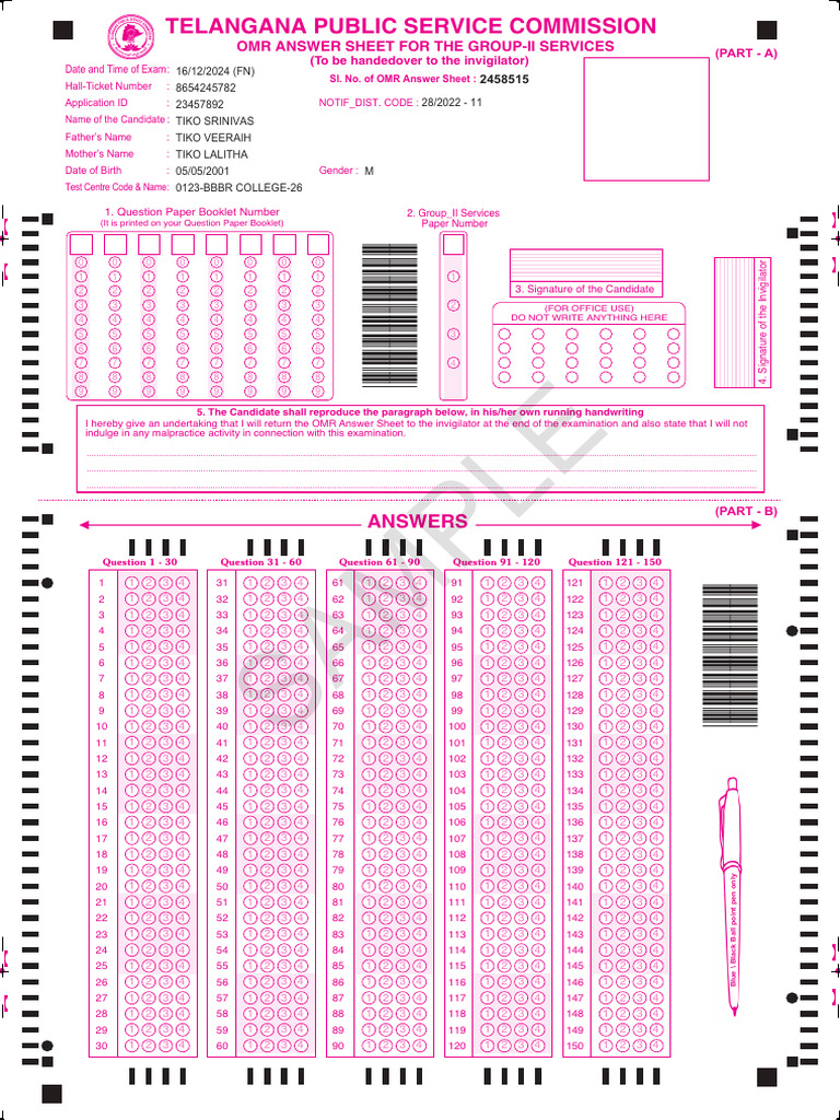 Group-II OMR Answer Sheet Instructions | PDF