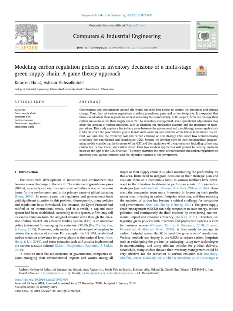 Modeling Carbon Regulation Policies in Inventory Decisions of A Multi ...