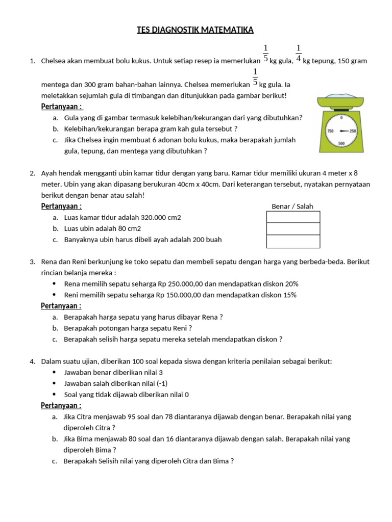 Tes Diagnostik Matematika Kelas 6 | PDF