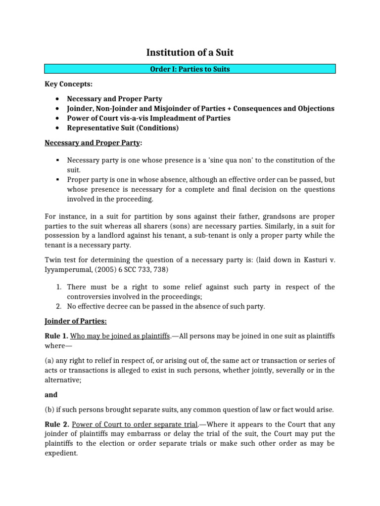 Handout 4 – Institution of Suit | PDF | Lawsuit | Cause Of Action