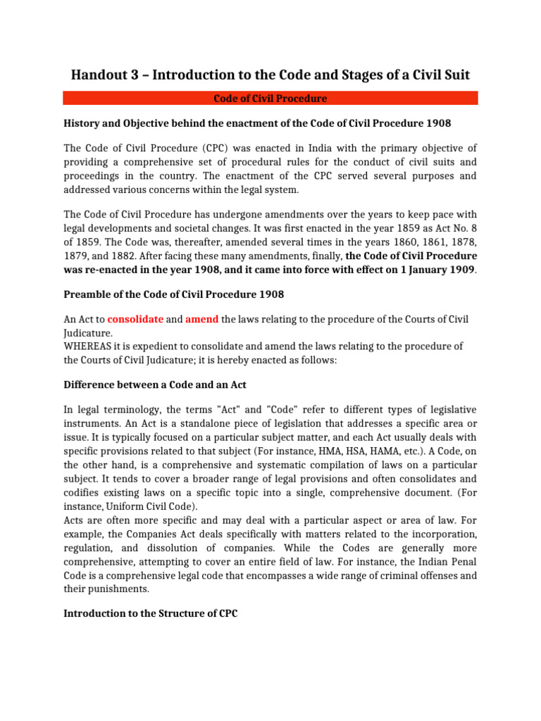 Civil Suit Stages & CPC Overview | PDF | Discovery (Law) | Lawsuit