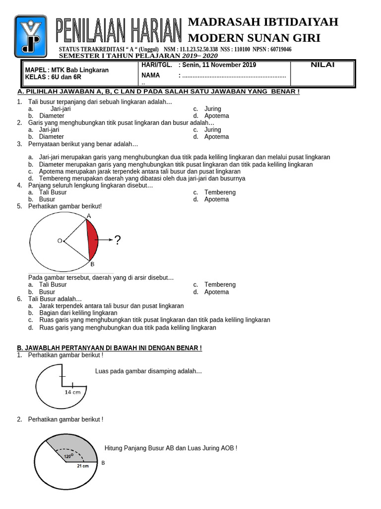 UH MTK Kelas VI | PDF