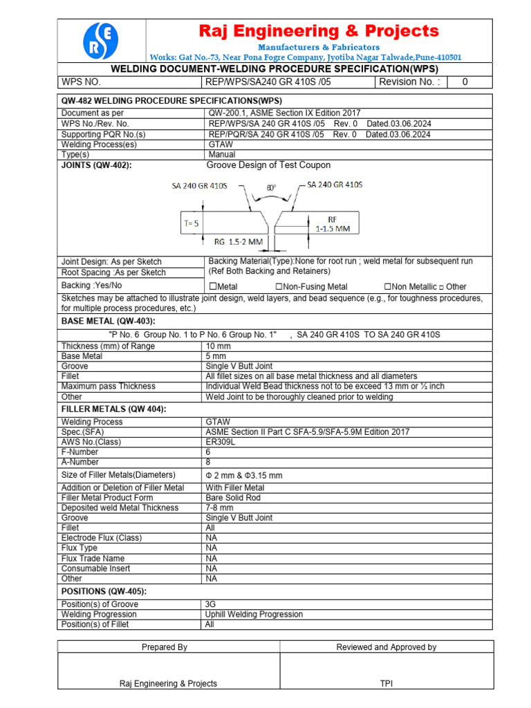 Rep-Sa 240 GR 410S-WPS-05 | PDF | Welding | Construction