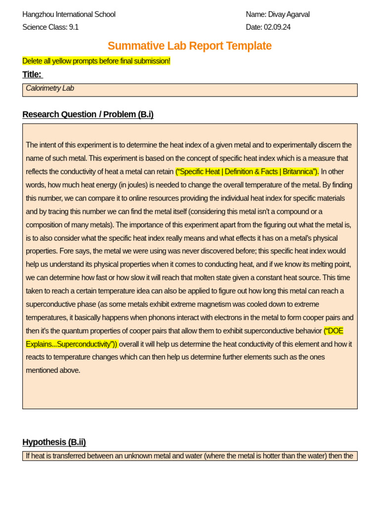 4c._Summative_Digital_Lab_Report_Template | PDF | Heat | Heat Capacity