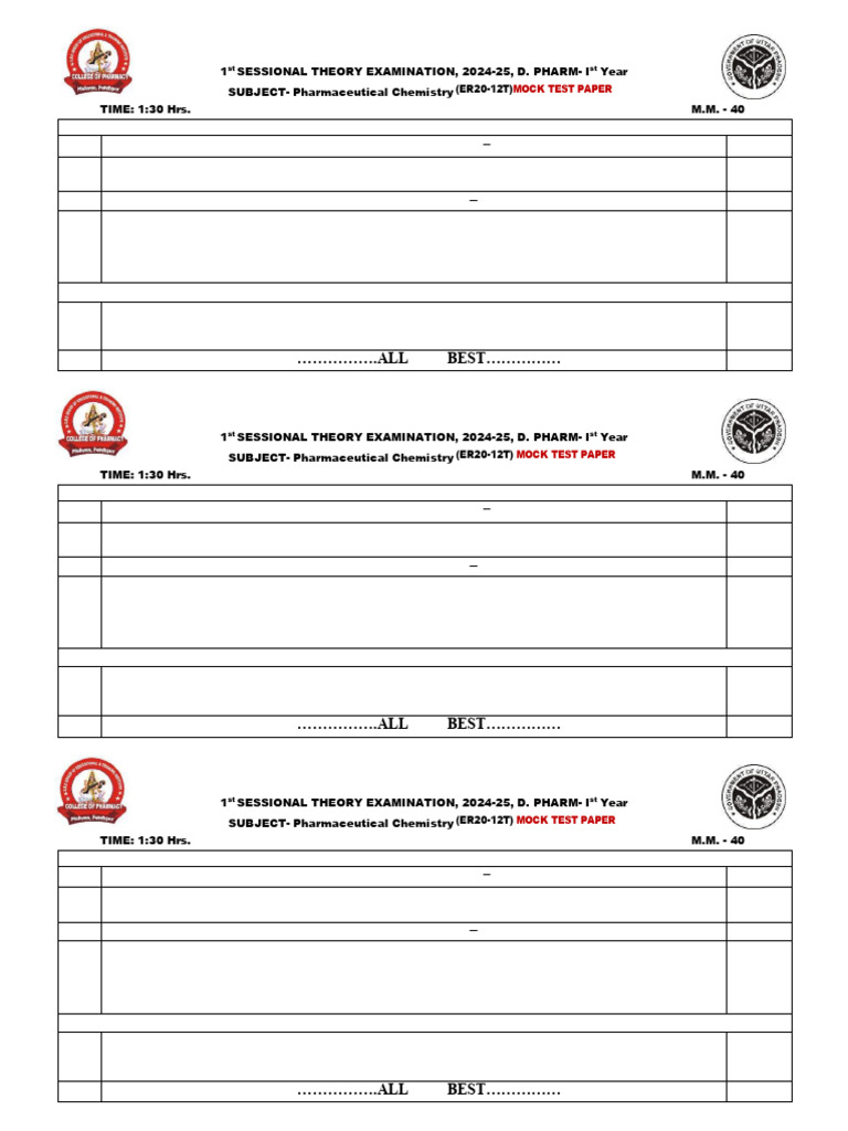 Pharmaceutical Chemistry 1st Theory Sessional Paper M | PDF | Chemical Substances | Physical ...