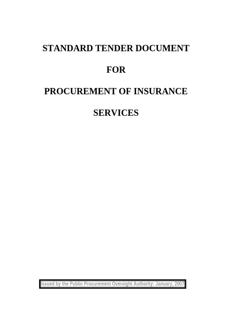 Standard Tender Document for Insurance | PDF | Private Law | Business Law