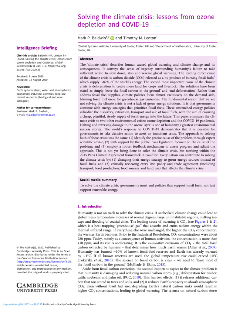 Solving The Climate Crisis Lessons From Ozone Depletion and Covid 19 ...