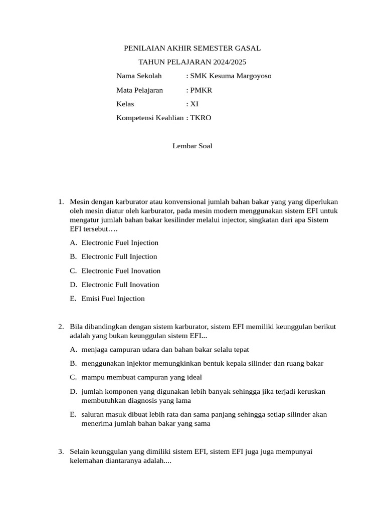 LATIHAN SOAL SISTEM ENGINE XI | PDF