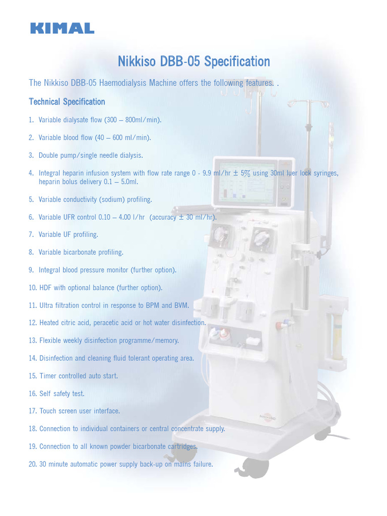 Nikkiso Model DBB 05 Specifications | PDF | Hemodialysis