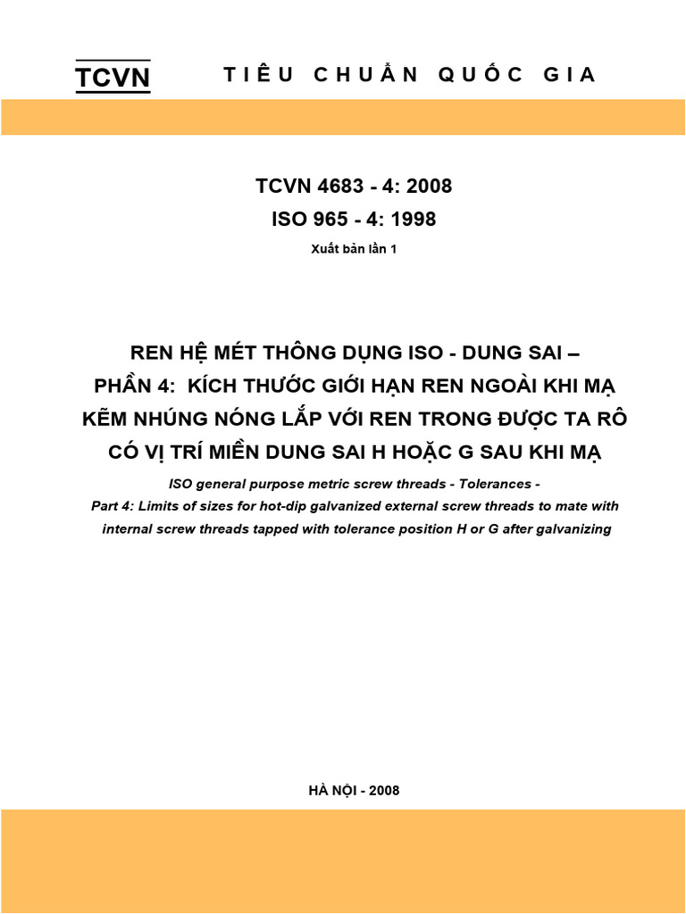 Van Ban GocTCVN - QCVN So TCVN 4683-4-2008 (ISO 965-4 - 1998) Ngay 30-11 - 0001 (Con Hieu Luc) | PDF