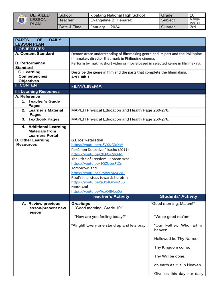 Movie Vocabulary Lesson Plan | PDF