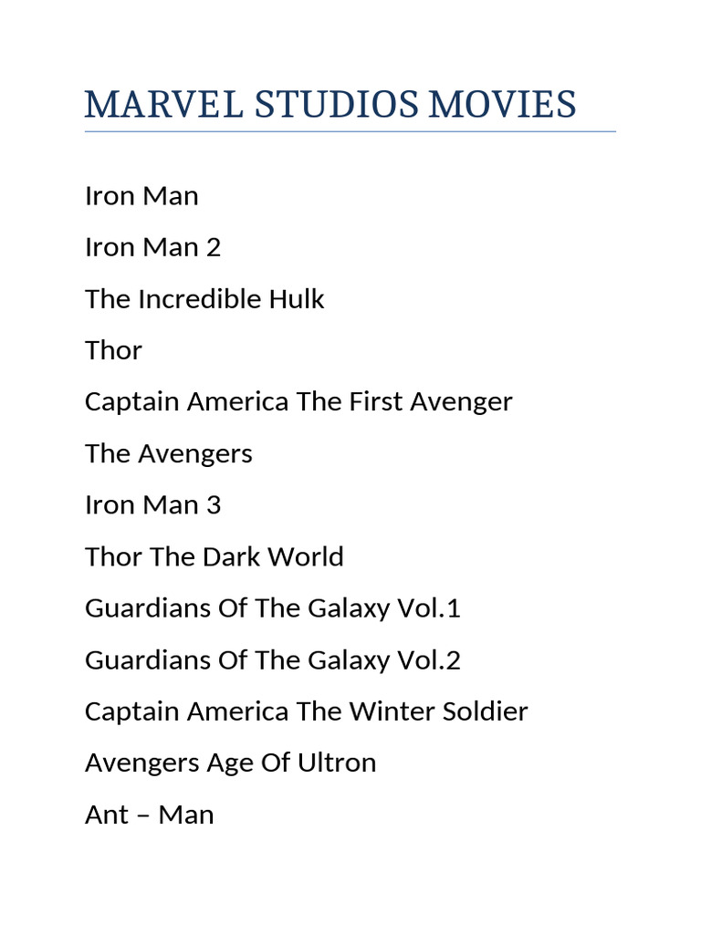 Marvel Studios Movies | PDF