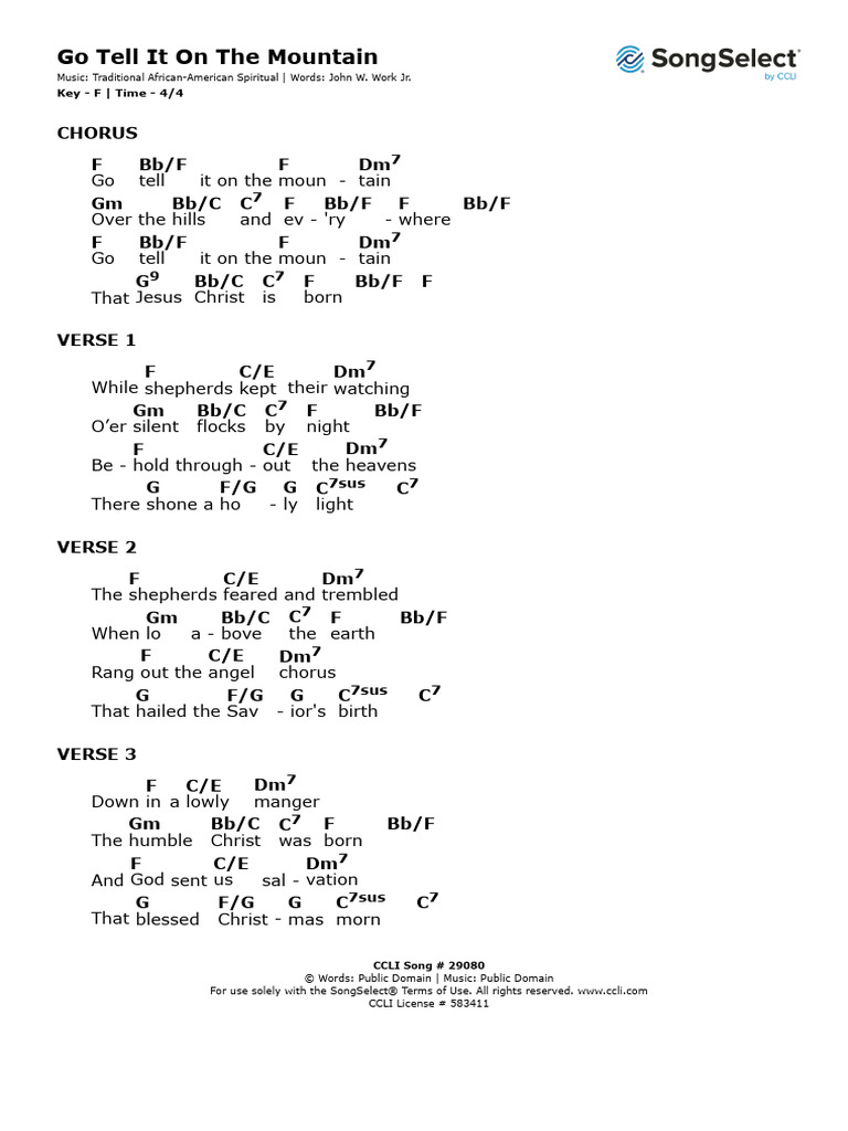 Go Tell It On The Mountain Chords F | PDF