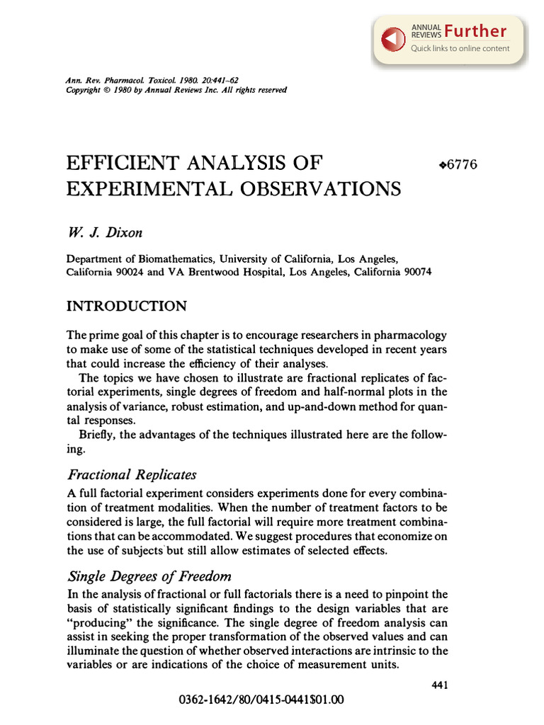 dixon1980 | PDF | Experiment | Analysis Of Variance