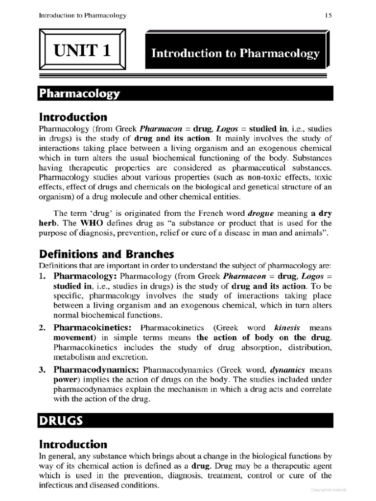 Unit 1 Introduction To Pharmacology | PDF