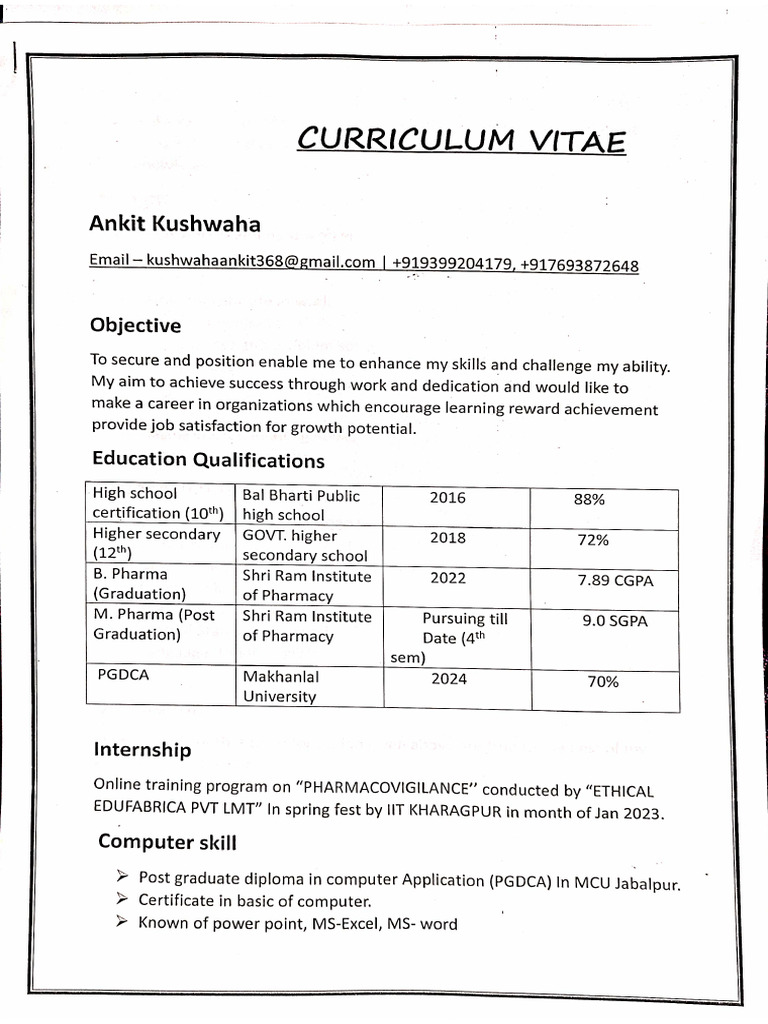 Ankit kushwaha (Resume) | PDF