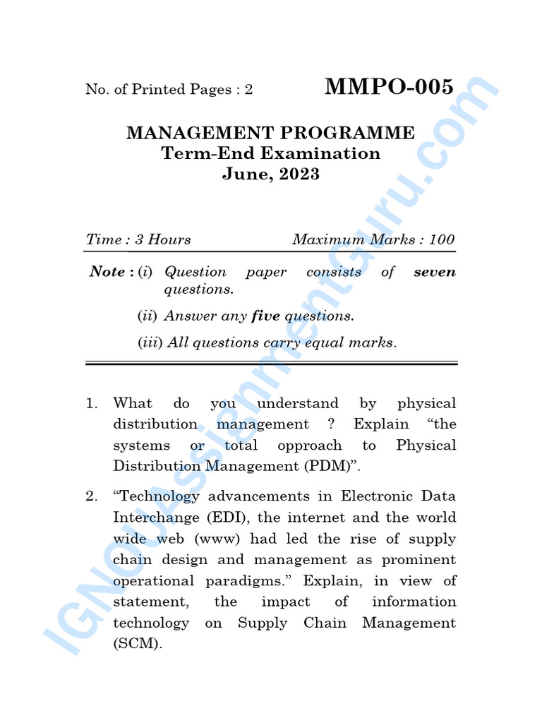 June - 2023 MMPO-005 | PDF | Supply Chain | Supply Chain Management